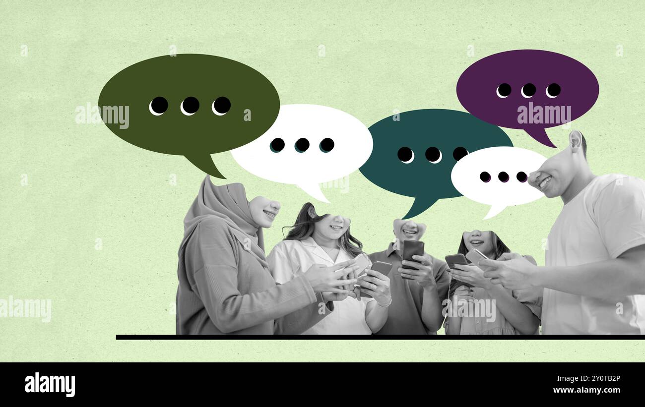 A group of people are talking on their cell phones. The image is a ...