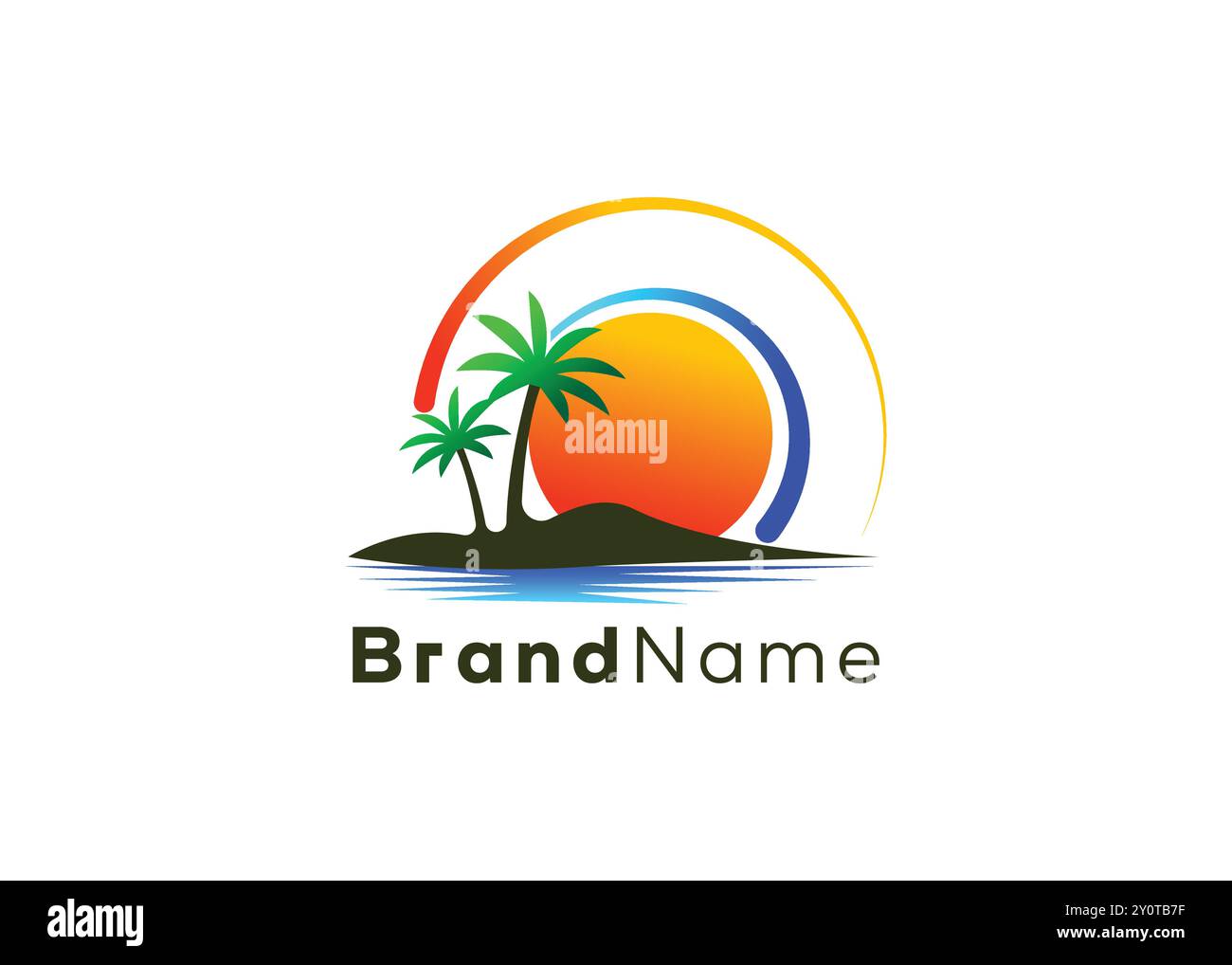 Minimalist summer beach logo . Modern style palm coconut tree with beach logo. summer holidays ...