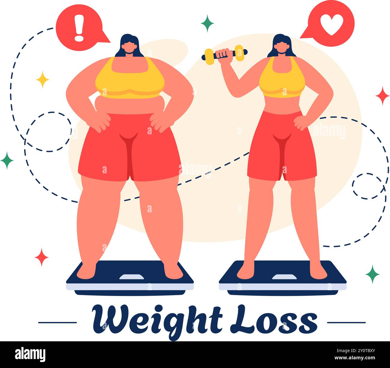 Weight Loss Vector Illustration of a Woman's Body Transformation ...