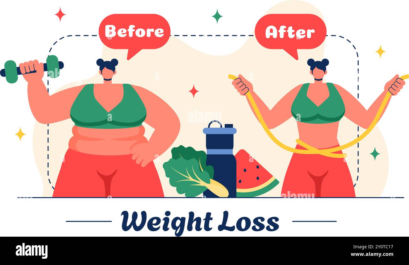 Weight Loss Vector Illustration of a Woman's Body Transformation ...