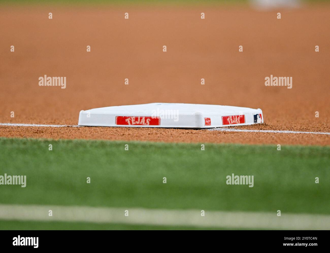 The Texas Rangers bases have the Spanish word Tejas printed on them in ...