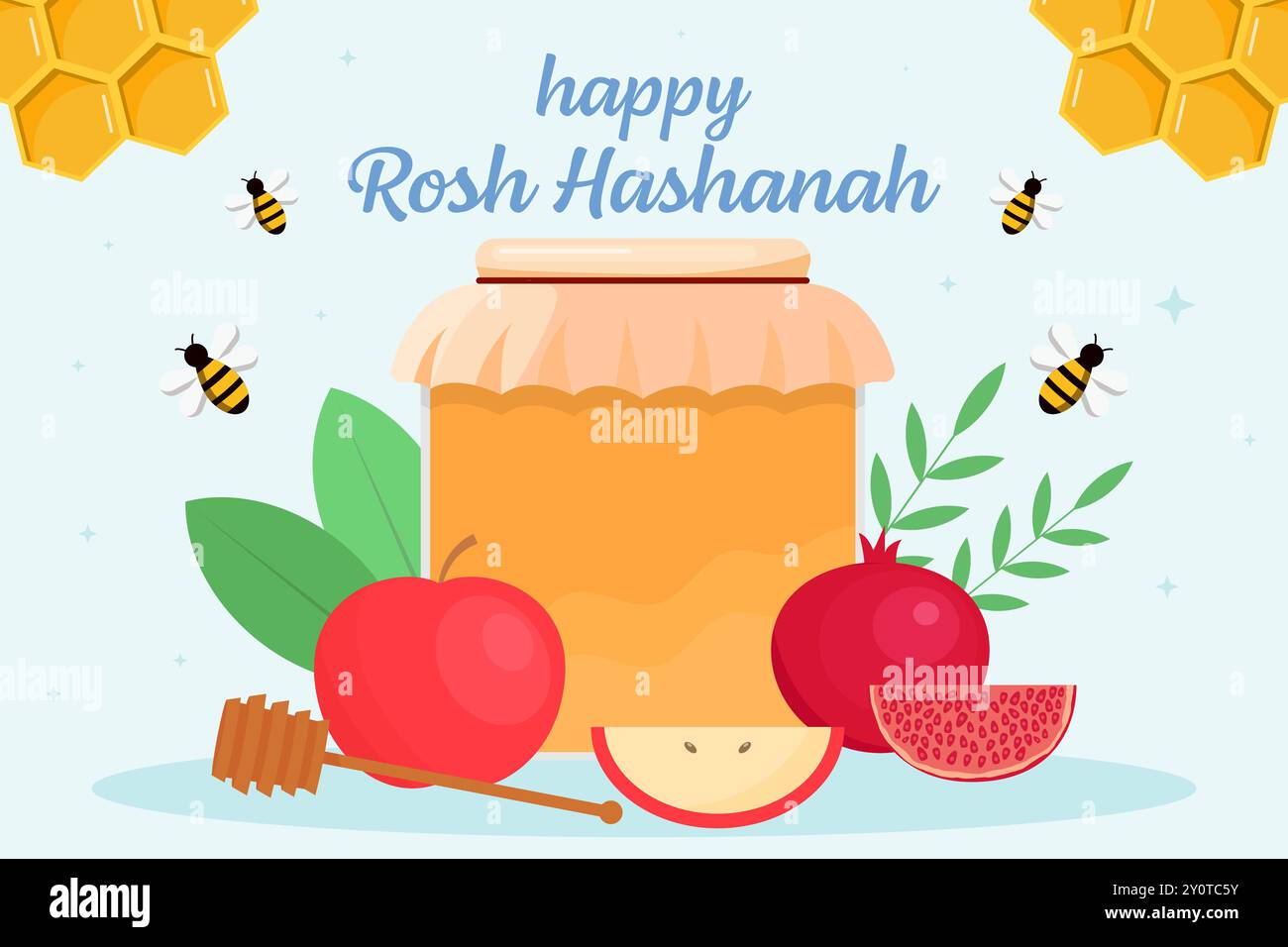 happy rosh hashanah background illustration in flat design Stock Vector ...