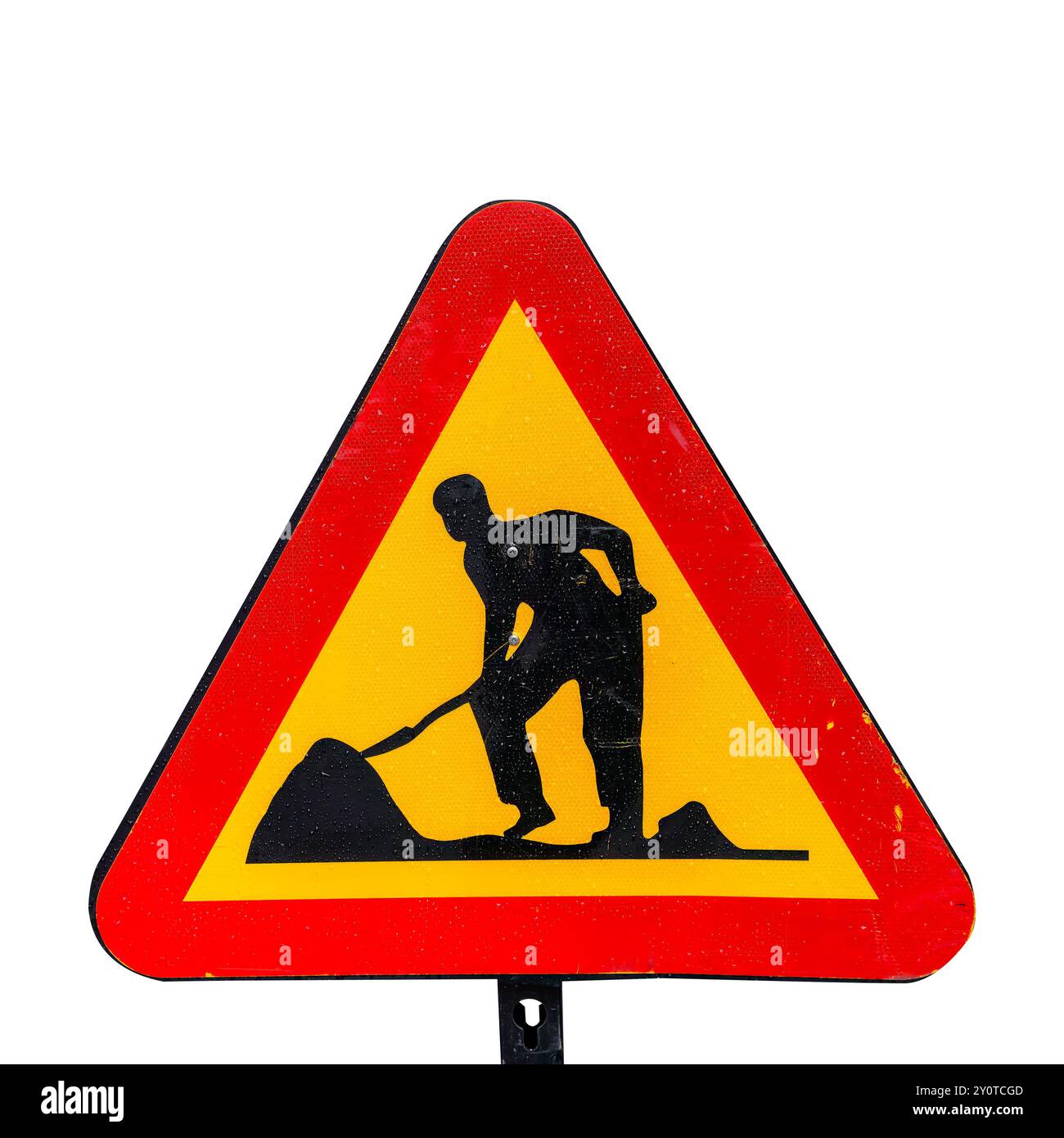 Road work ahead warning sign isolated on white background with clipping ...