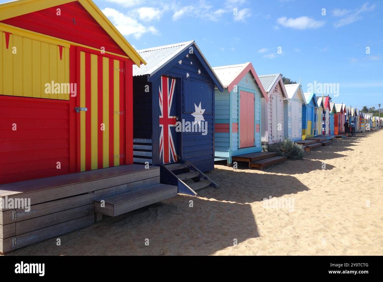 Front view of Colorful Bathing Houses at Brighton Beach, Melbourne ...