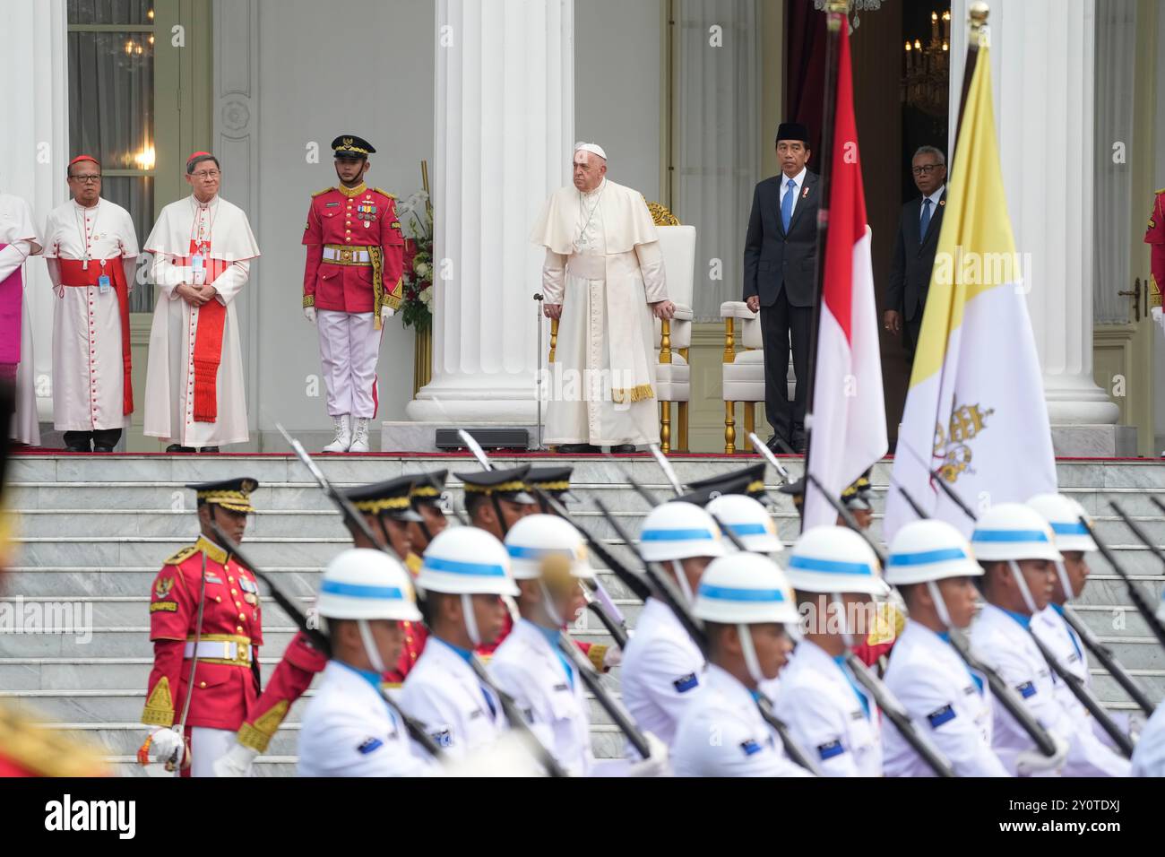 Pope Francis, center, Indonesian President Joko Widodo, right, and from ...