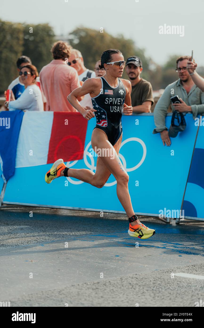 Taylor Spivey participating in the triathlon at the Paris 2024 Olympic ...