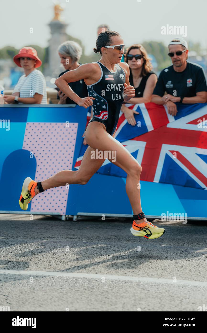 Taylor Spivey participating in the triathlon at the Paris 2024 Olympic ...