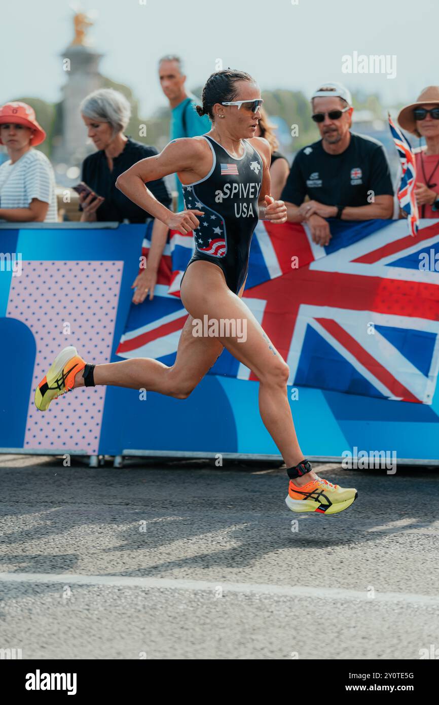 Taylor Spivey participating in the triathlon at the Paris 2024 Olympic ...