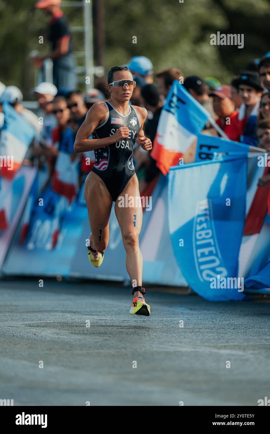 Taylor Spivey participating in the triathlon at the Paris 2024 Olympic ...