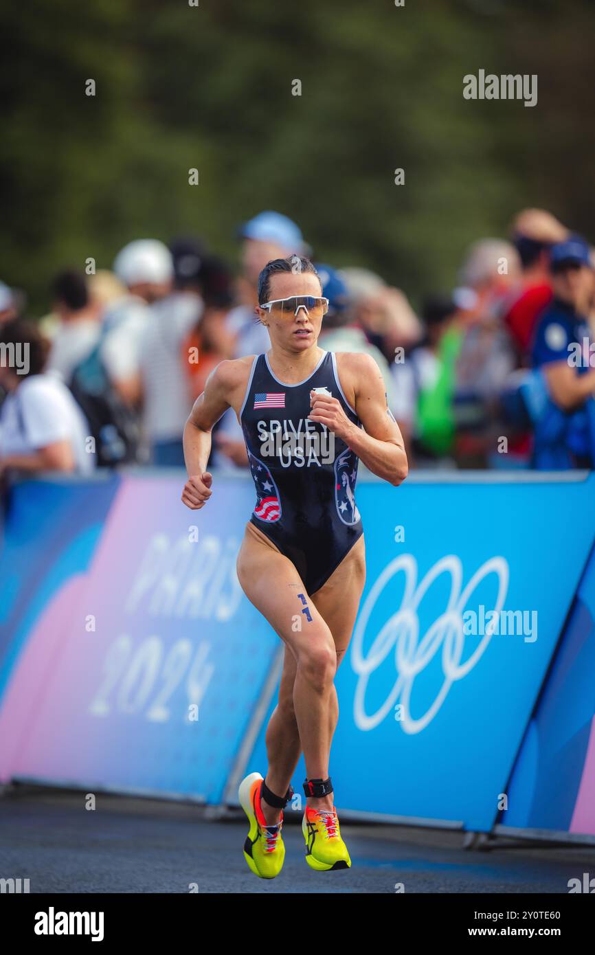 Taylor Spivey participating in the triathlon at the Paris 2024 Olympic ...