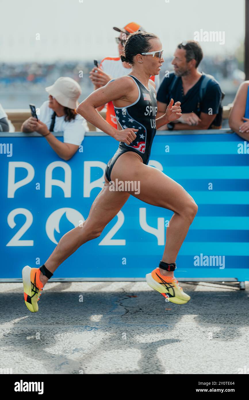Taylor Spivey participating in the triathlon at the Paris 2024 Olympic ...