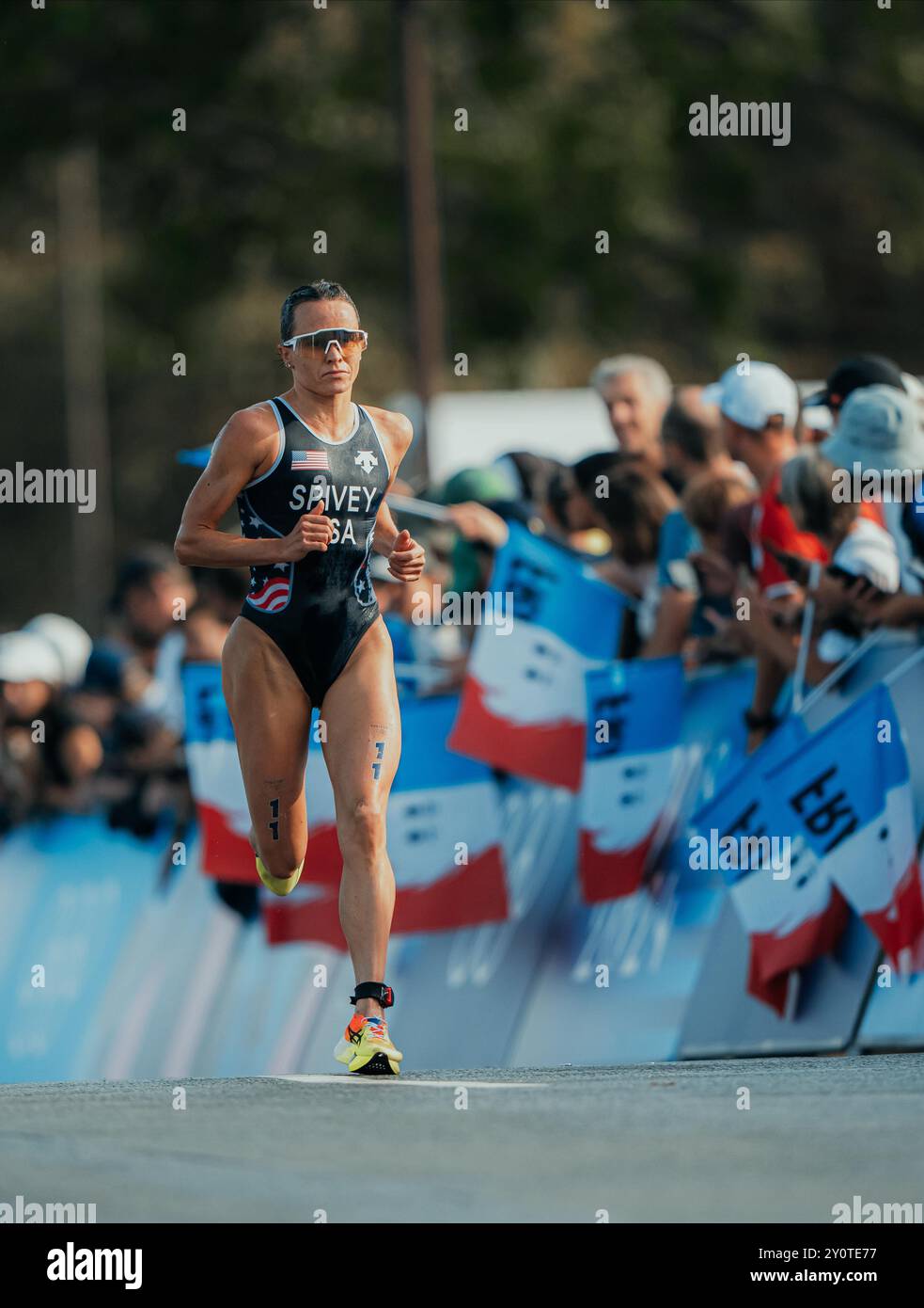 Taylor Spivey participating in the triathlon at the Paris 2024 Olympic ...
