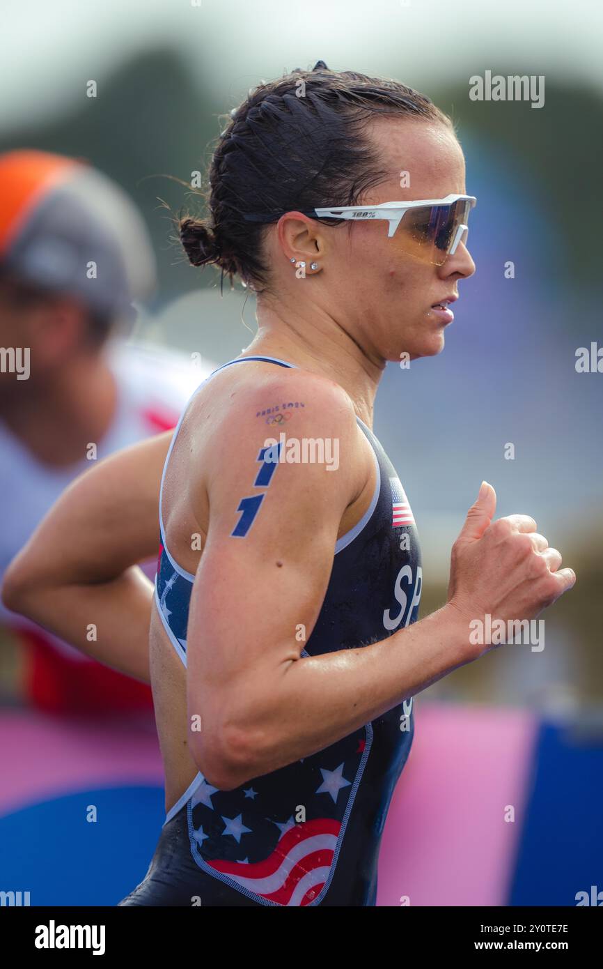 Taylor Spivey participating in the triathlon at the Paris 2024 Olympic ...