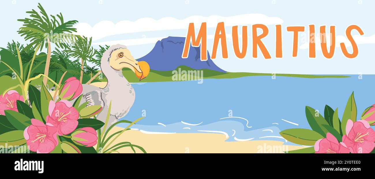 View from the beach to the panorama of Mauritius island and Le Morne ...