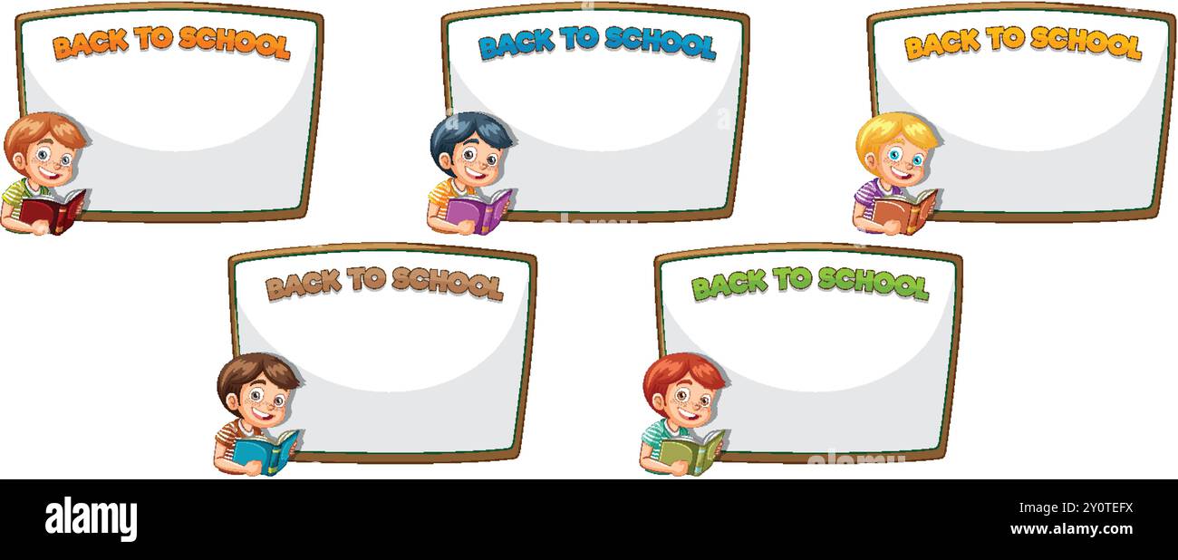 Children reading books with school signs Stock Vector Image & Art - Alamy