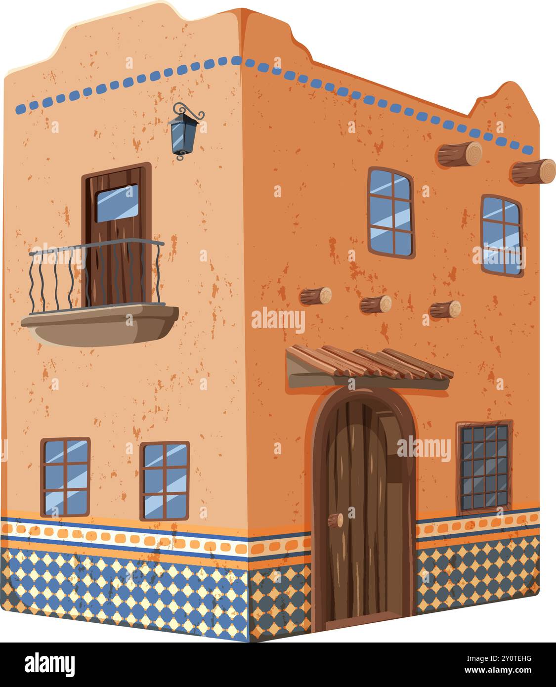 Two-story adobe house with balcony and tiles Stock Vector Image & Art ...