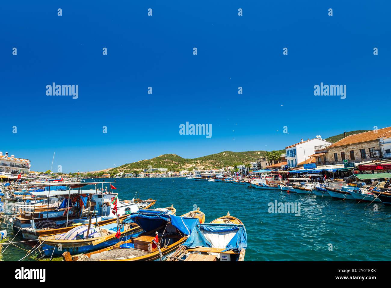Foca, Turkey - 07.05.2024: Eski Foca waterfront view by harbour on the ...