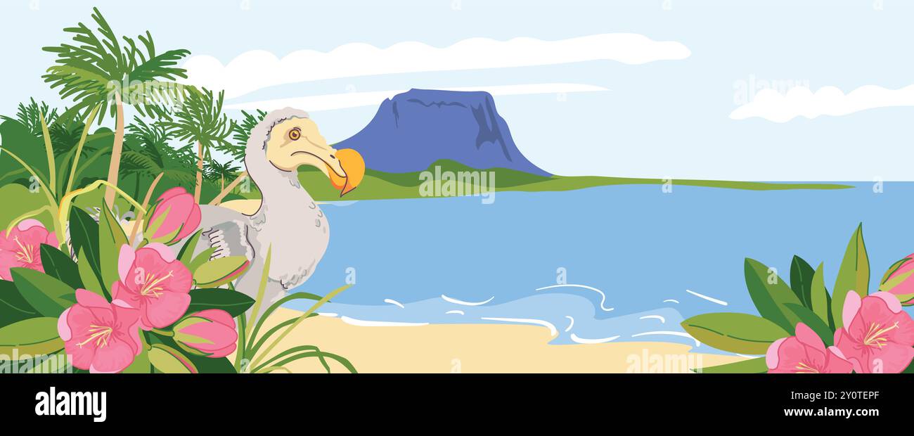 View from the beach to the panorama of Mauritius island and Le Morne ...