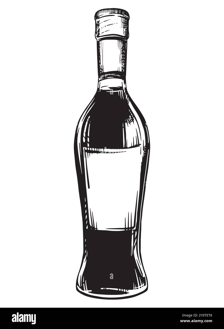 Wine bottle isolated on white background. Vector sketch, vintage hand ...