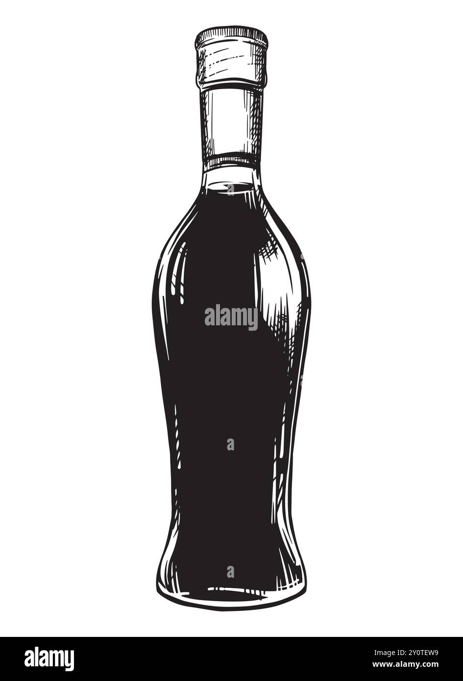Wine bottle isolated on white background. Vector sketch, vintage hand ...