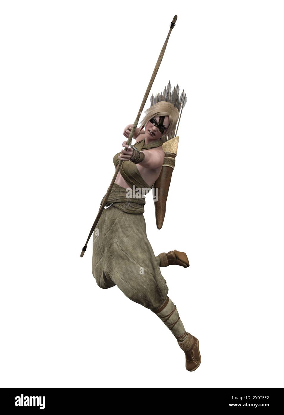 Full body render of a fantasy female huntress. Ranger archer holding ...