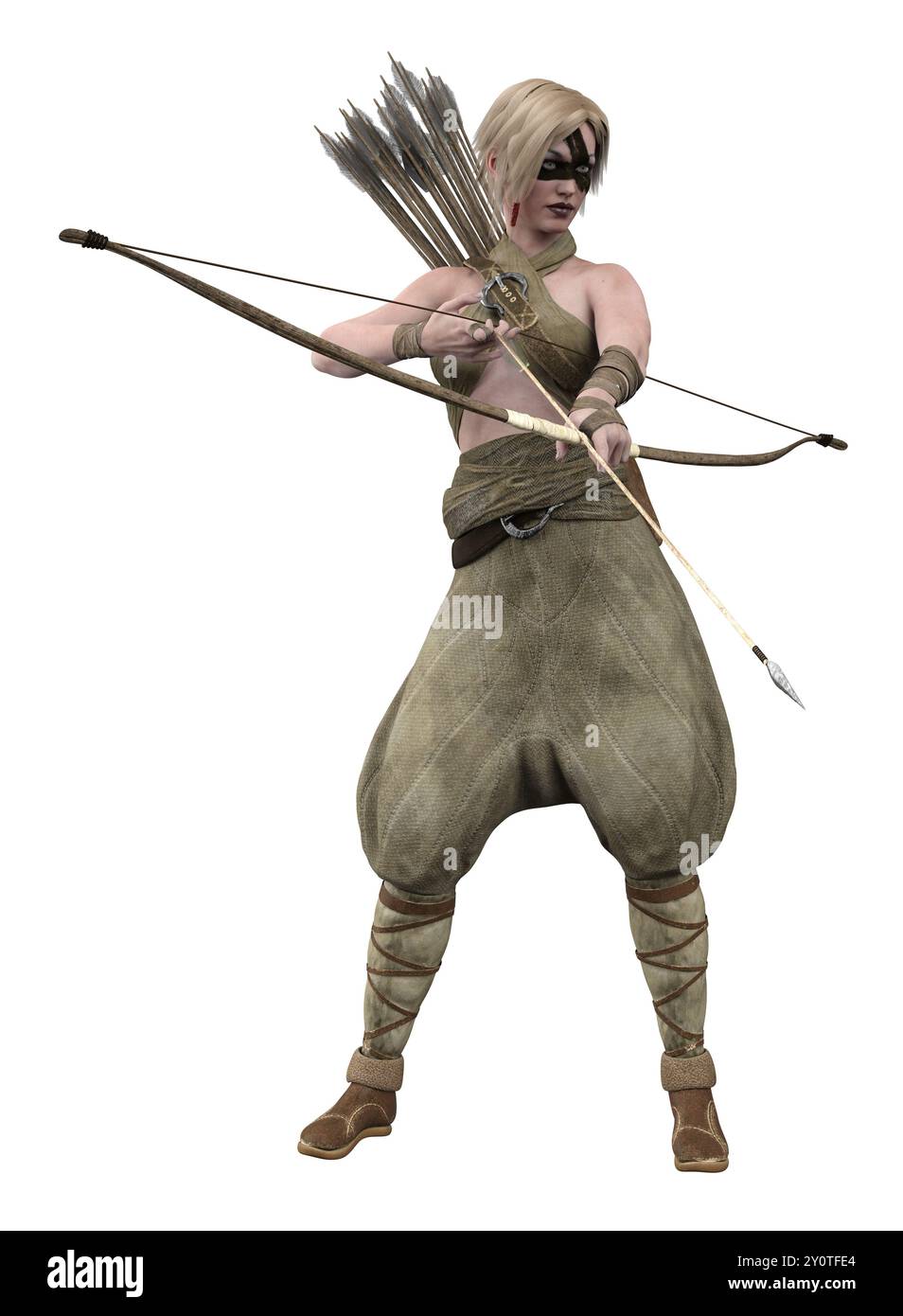 Full body render of a fantasy female huntress. Ranger archer holding ...