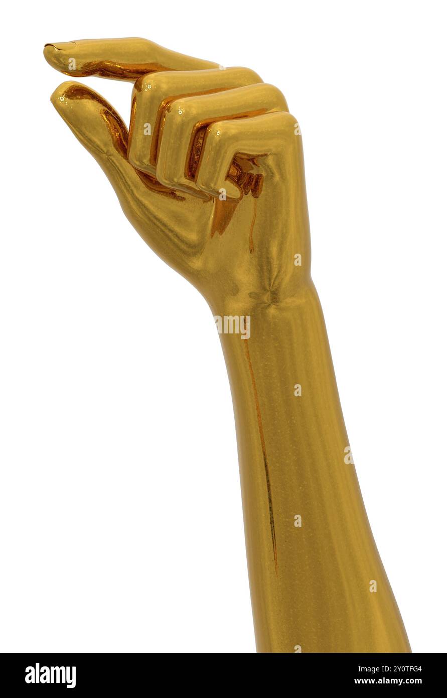 3D rendering of golden metal female hands sculpture. Shiny metallic ...