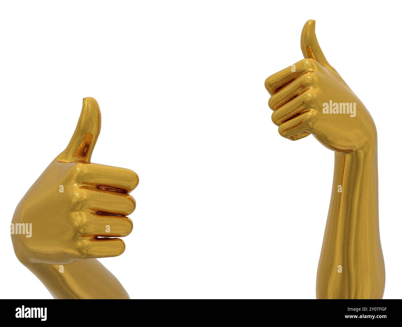 3D rendering of golden metal female hands sculpture. Shiny metallic ...