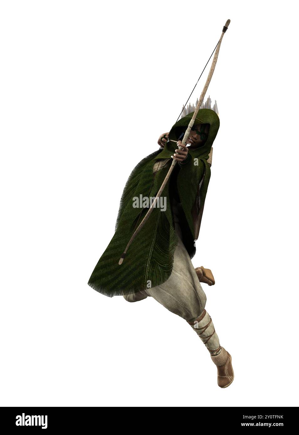 Full body render of a fantasy female huntress. Ranger archer aiming at ...