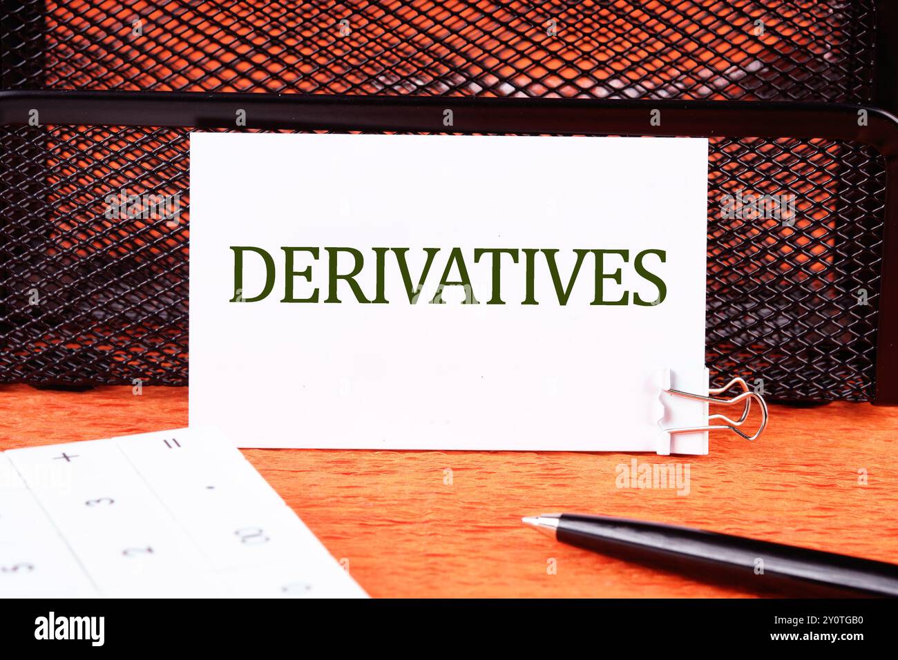 Derivatives word written on a white business card close-up Stock Photo ...