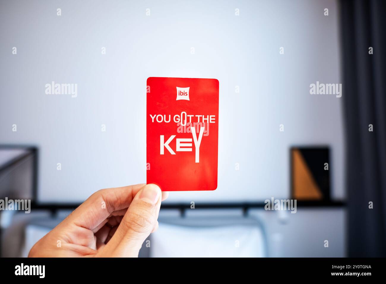 Budapest, Hungary - 08.01.2024: Ibis hotel room key card. Ibis is a ...