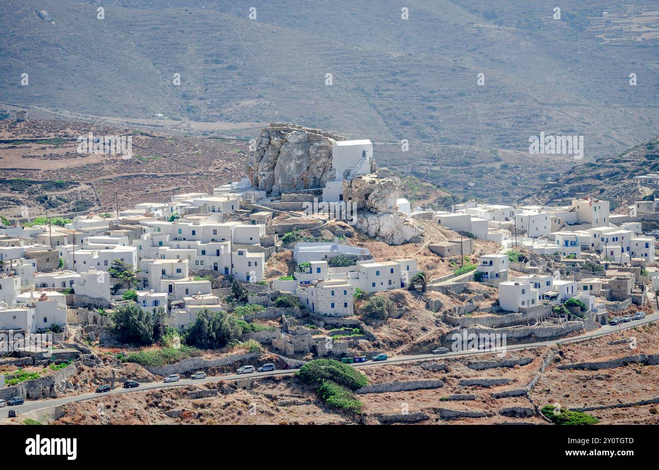 Panorama of Chora in Amorgos Island, with typical whitewashed houses ...