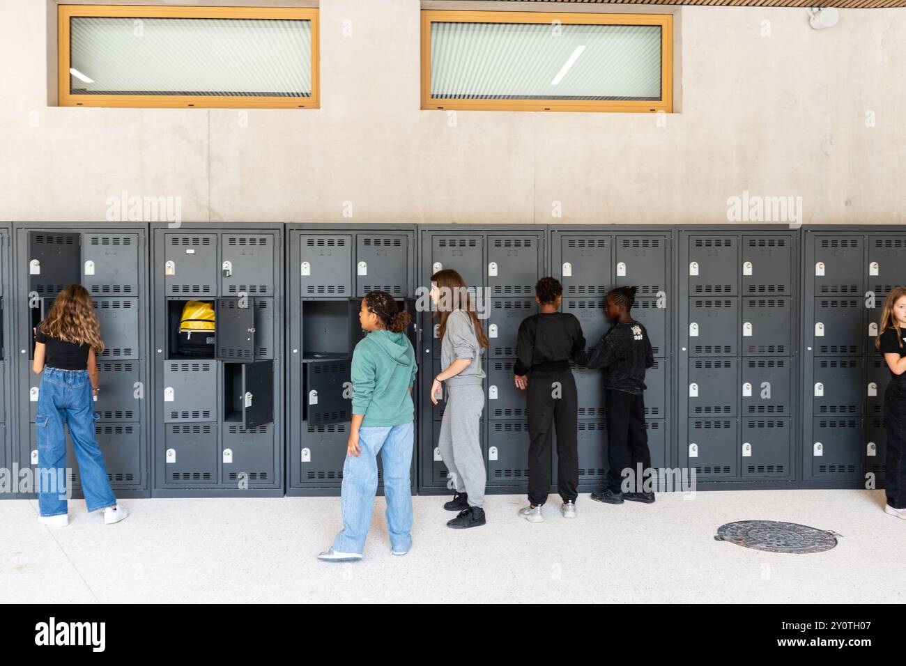 Illustration of a locker in a playground in a school with children and ...