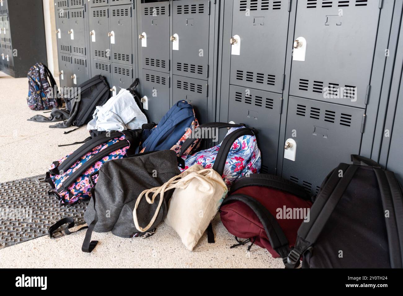 Illustration of a locker in a playground in a school with children and ...