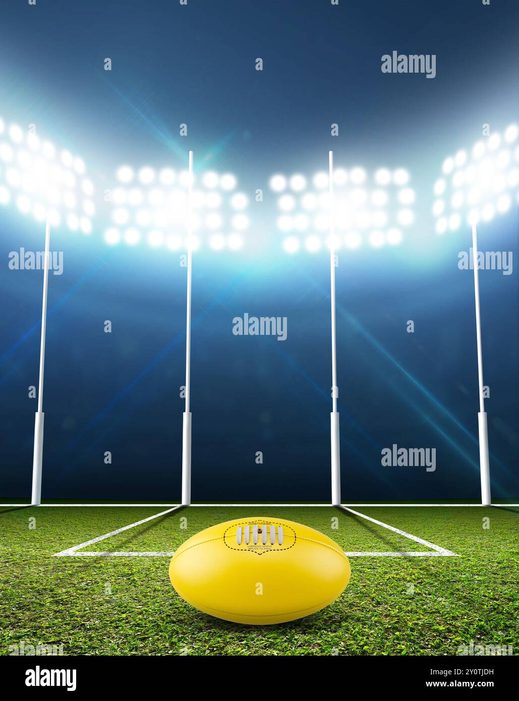 An aussie rules football stadium with a marked green grass pitch, goal ...