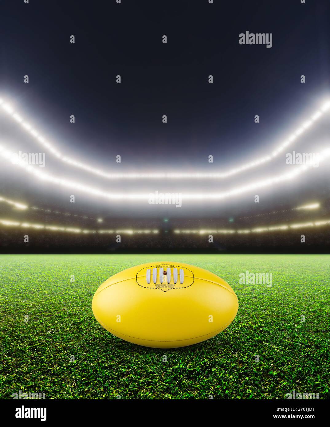 A generic seated aussie rules stadium showing an orange ball on a green ...