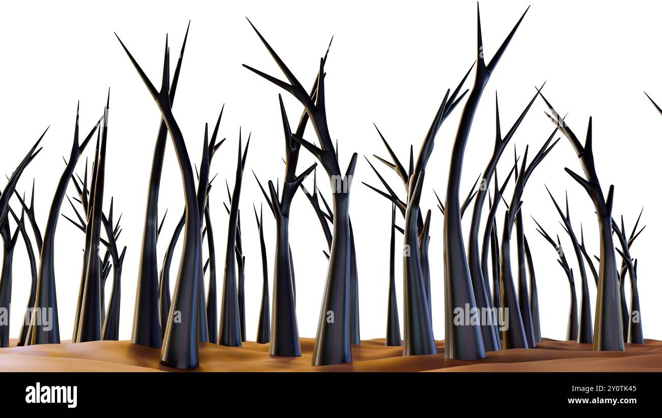 3d rendering of Split ends: damaged hair ends. Caused by over-styling ...