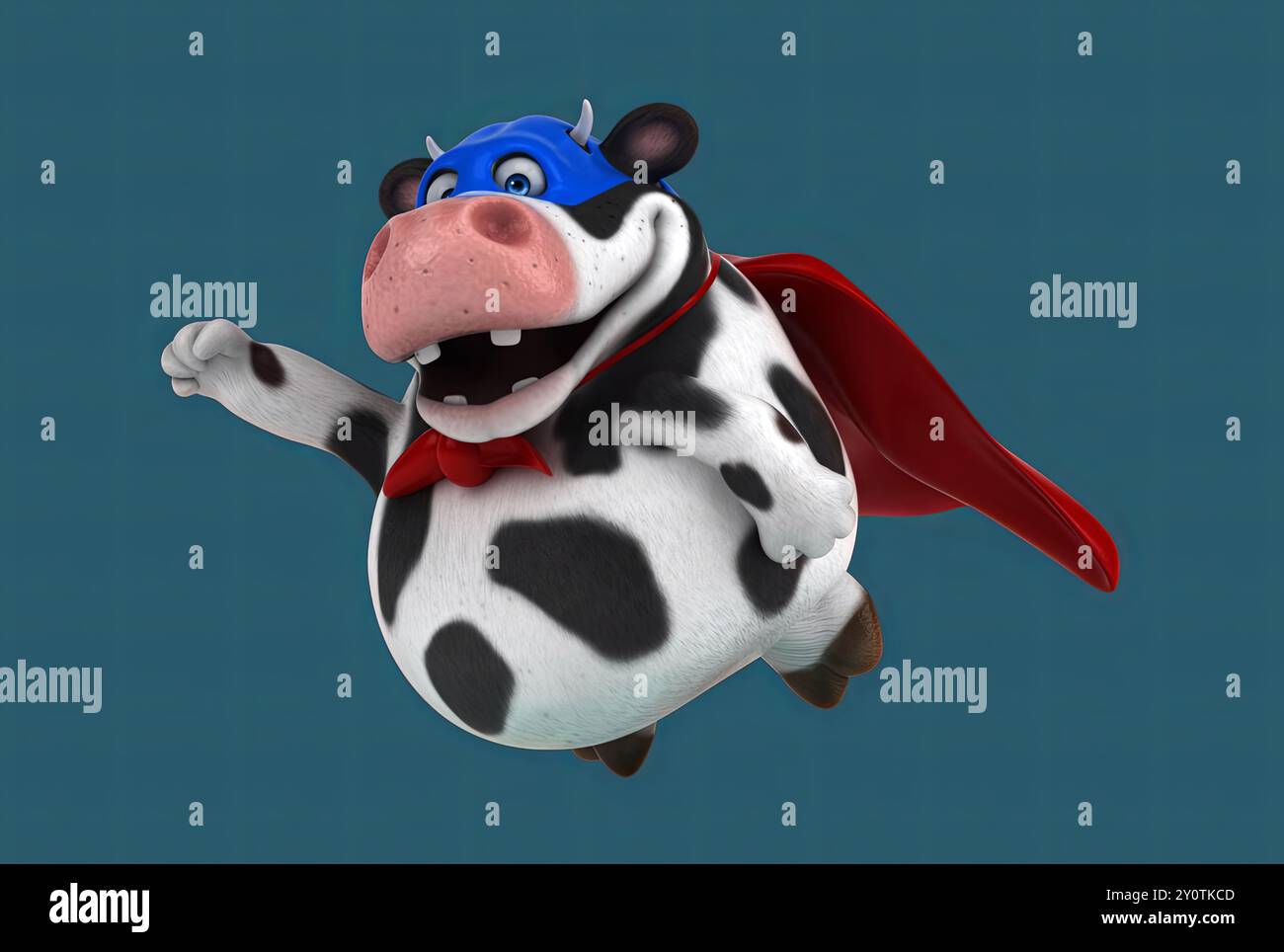 Fun 3D cow superhero flying Stock Photo - Alamy