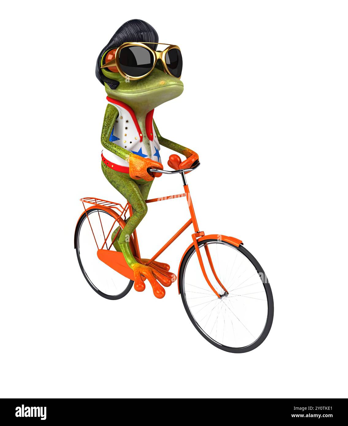 Fun 3D cartoon illustration of frog rocker with a bicycle Stock Photo ...