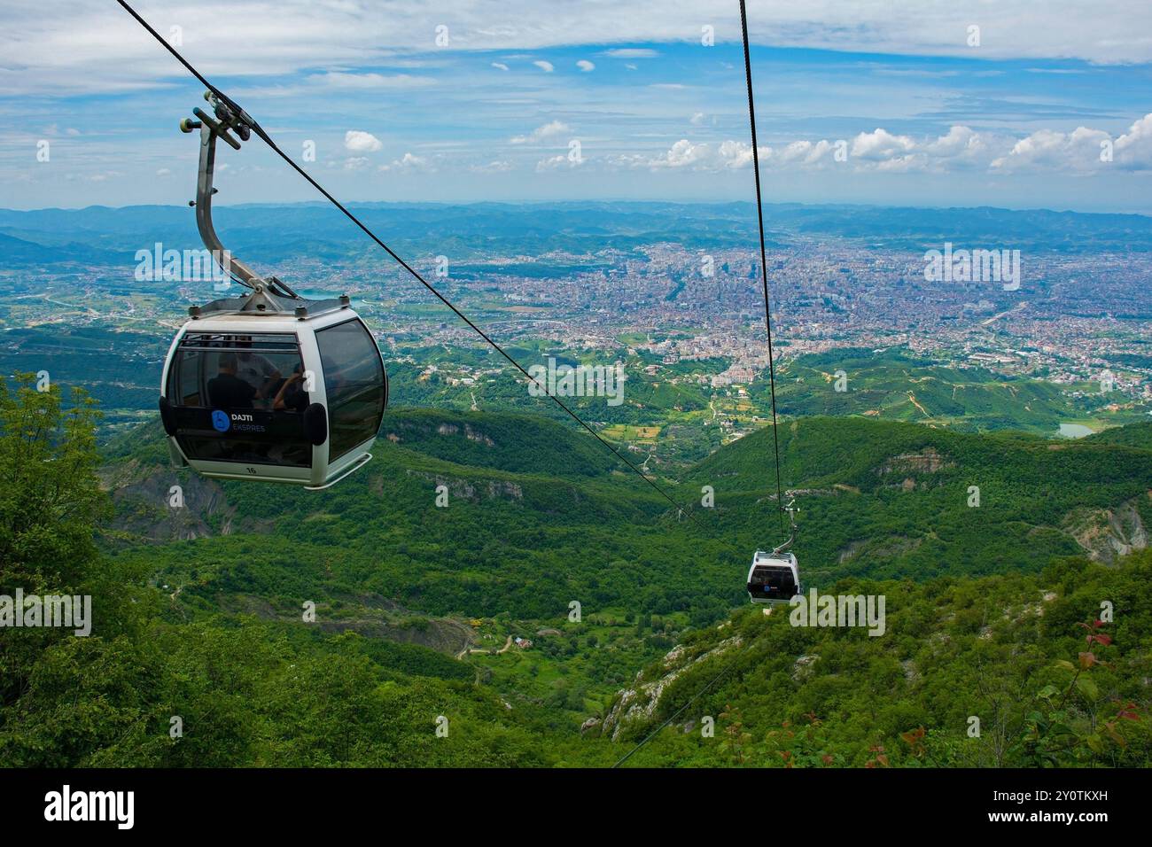 Tirana Albania May 31 2024 Cable Cars Ascend Mount Dajti From The