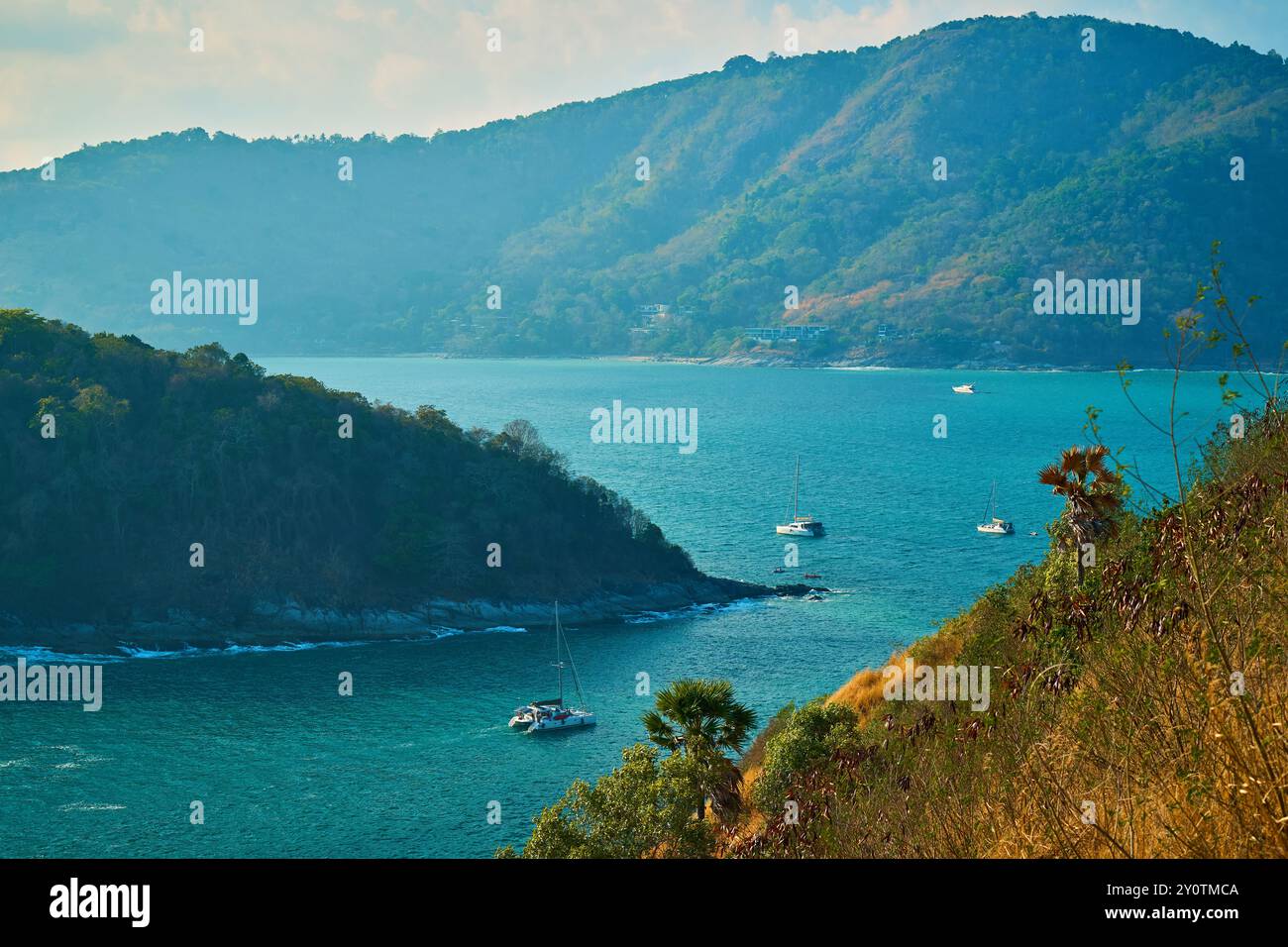 View of the tropical bay with yachts Stock Photo - Alamy