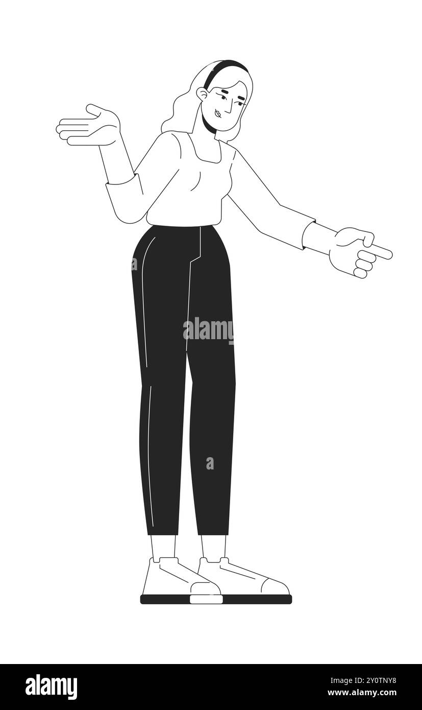 Blonde woman pointing finger black and white 2D line character Stock ...