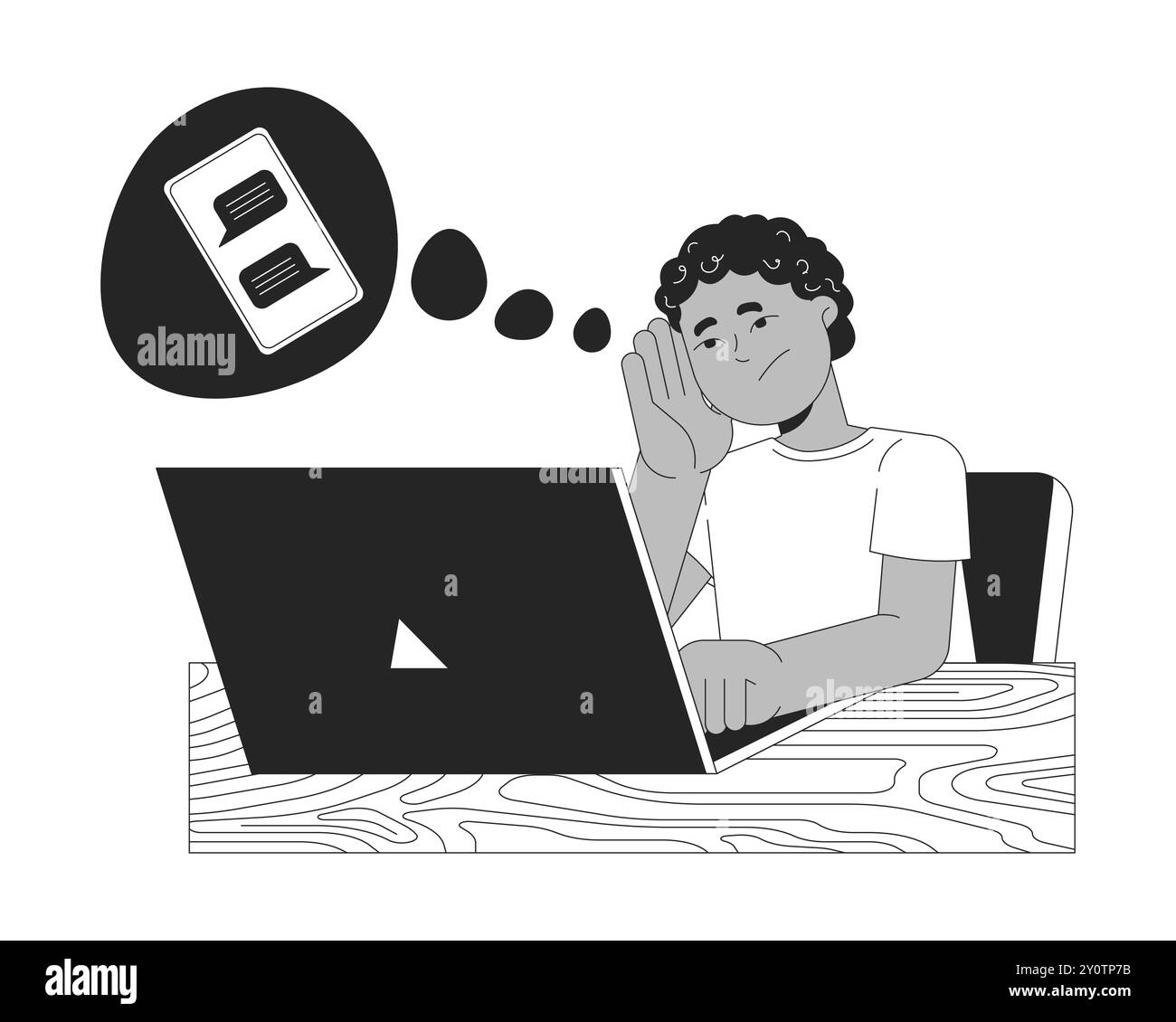 Sad african american boy doing homework black and white 2D line character Stock Vector Image ...