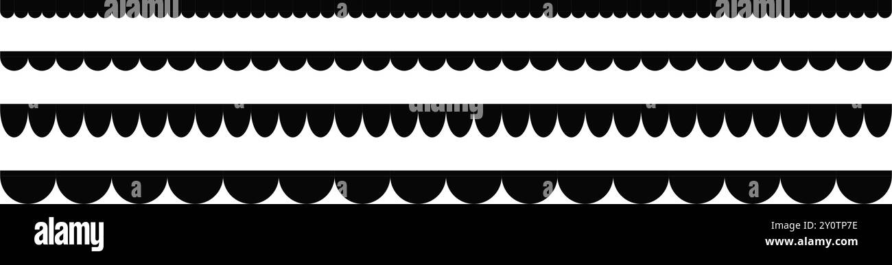 Scalloped edge seamless strokes set. Simple scalloped border. Fabric ...