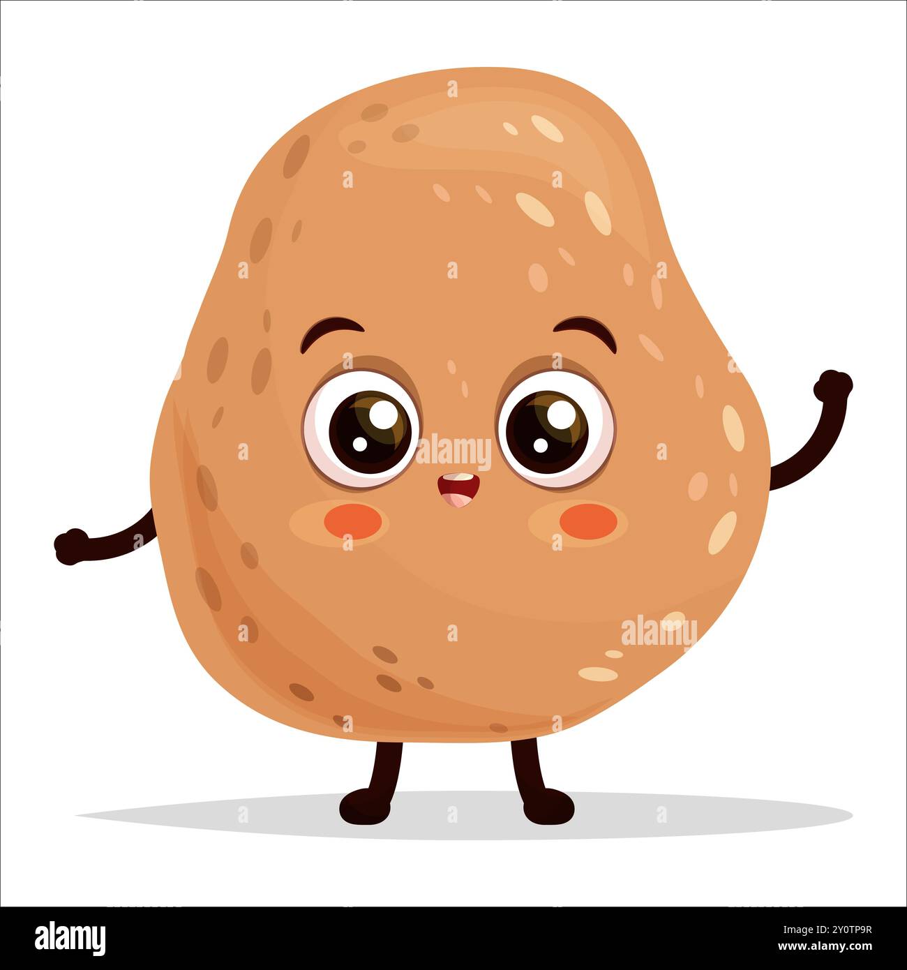 Cartoon character happy potato standing and waving hand, excited ...