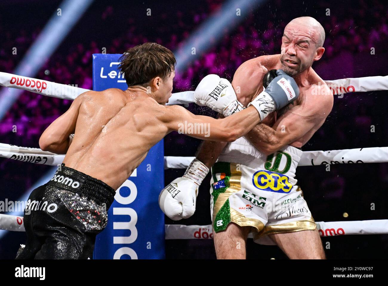 Champion Naoya Inoue (L) of Japan and challenger TJ Doheny of Ireland compete during their IBF ...