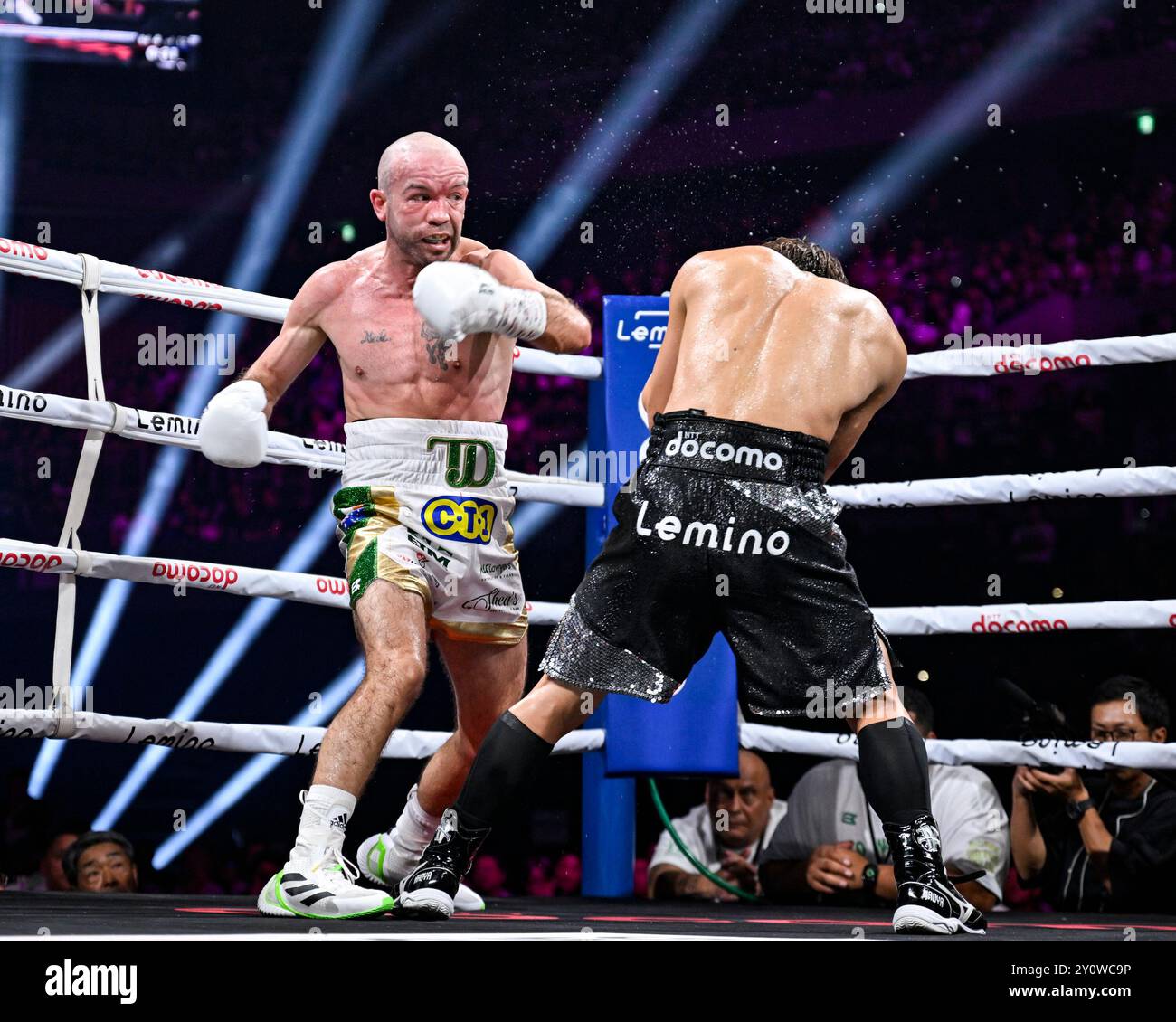 Champion Naoya Inoue (R) of Japan and challenger TJ Doheny of Ireland compete during their IBF ...