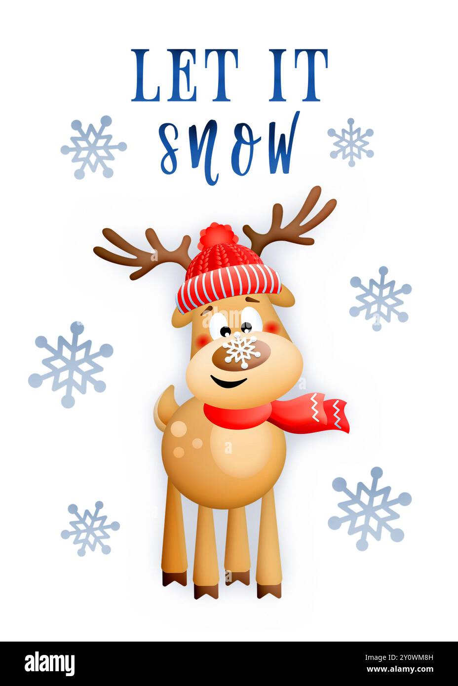 Let it snow. Funny Deer with a snowflake on the nose. Cute cartoon ...