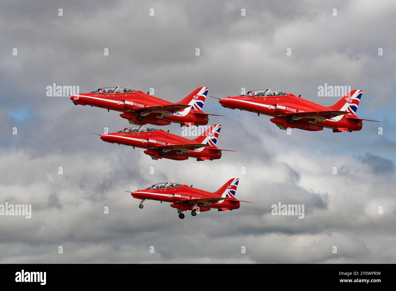 Four Hawker Siddeley Hawk Jet Trainers of the British Royal Air Force Red Arrows aerobatic ...