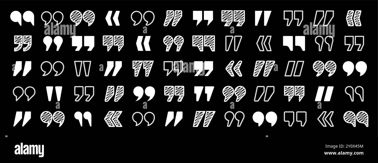 Hatched text quotation marks. Hand drawn quotes icon. Typographic ...
